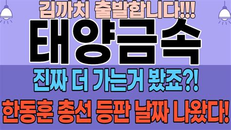 주식 주가전망 태양금속 진짜 더 간다니까요🔥🔥 한동훈 장관 총선 등판 날짜 드디어 나왔습니다 빠르게