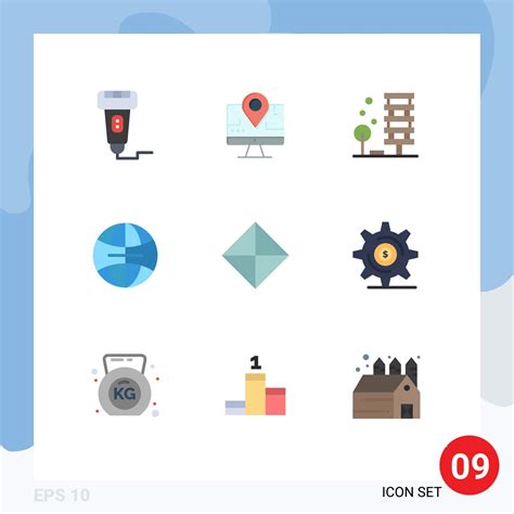 Set Of 9 Vector Flat Colors On Grid For Safety Globe Education Global City Editable Vector