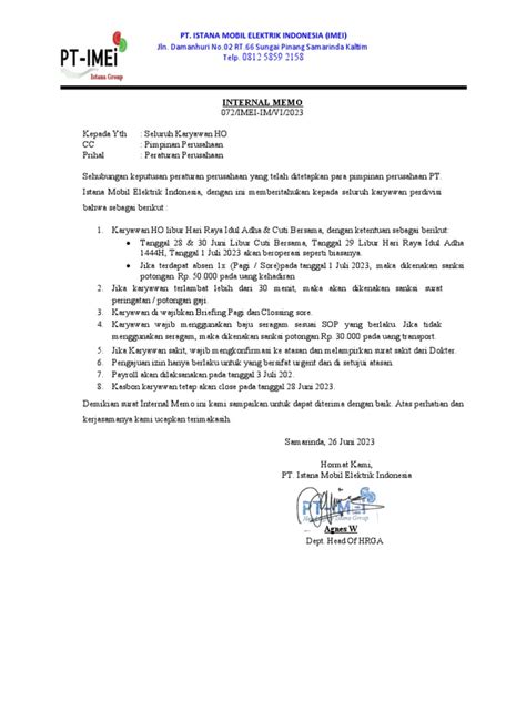 Internal Memo Peraturan Perusahaan Pdf