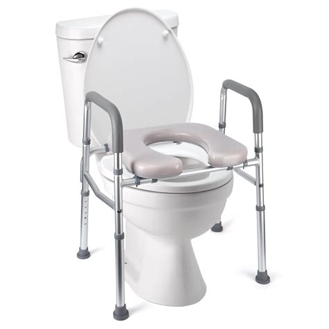 Raised Toilet Seat 350lb Stand Alone Homecare Commode Bathroom Assist Frame For Elderly