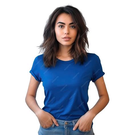 Premium Ai Image A Woman Wearing A Blue T Shirt With The Word Love