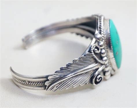 Item 1000b Navajo Turquoise Double Feather Scrolls Sterling Silver