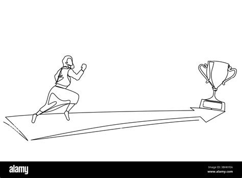 Single Continuous Line Drawing Side View Businesswoman Running To