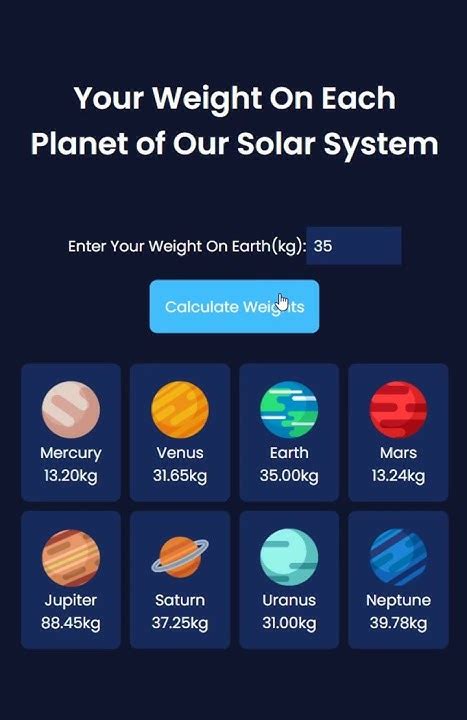 Weight On Each Planet Coding Htmlcss Javascript Youtube