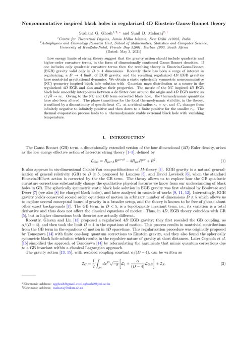 Pdf Noncommutative Inspired Black Holes In Regularized 4d Einstein
