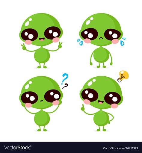 Cute Happy Smiling And Sad Alien Royalty Free Vector Image