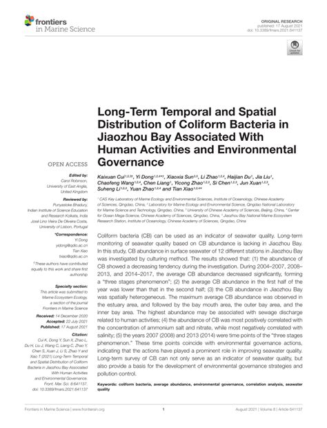 Pdf Long Term Temporal And Spatial Distribution Of Coliform Bacteria In Jiaozhou Bay