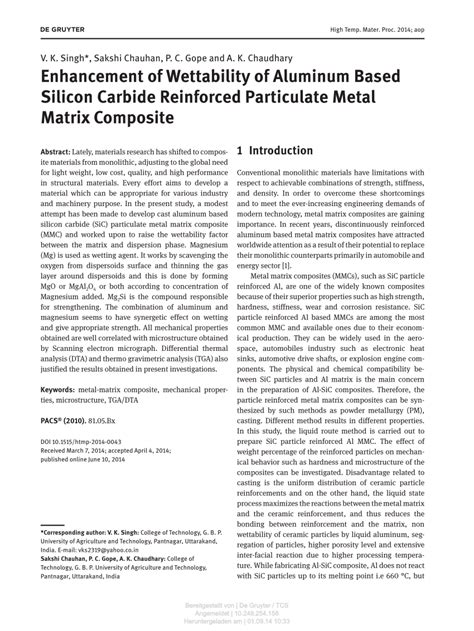 Pdf Enhancement Of Wettability Of Aluminum Based Silicon Carbide Reinforced Particulate Metal