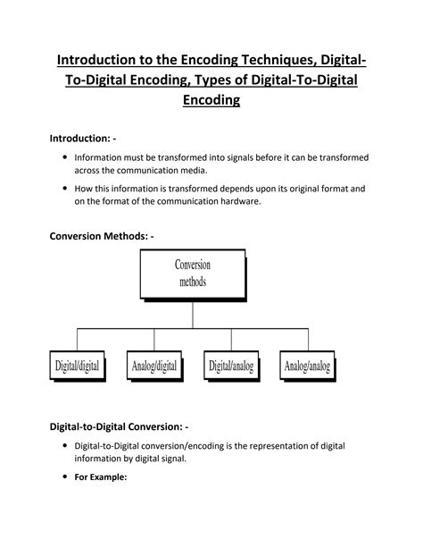 Solution Introduction To The Encoding Techniques Types Of Digital To