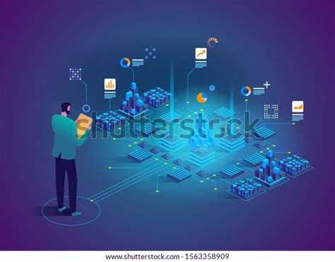 Vector Isometric Concept Data Analysis Network Stock Vector Royalty