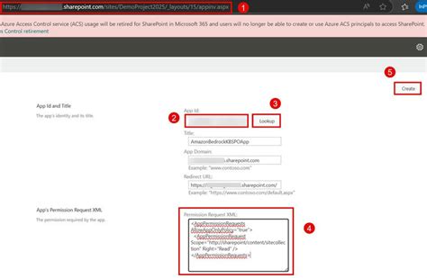 create amazon bedrock kb with sharepoint app only auth