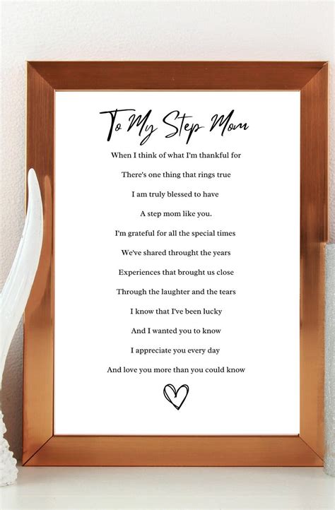 Stepmom Poem Printable Gift For Stepmother For Stepmom Birthday Wedding Thank You Gift From