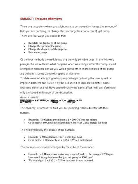 Pump Affinity Laws Pdf Foot Unit Pump