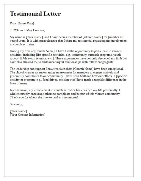 Letter Template For Church Member Recommendation Letter Free Samples