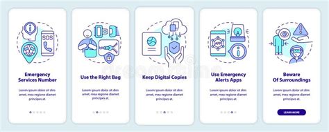Travel Safety Tips Onboarding Mobile App Screen Stock Vector