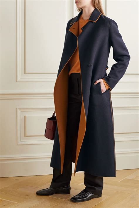 Navy Reversible Belted Cashmere Coat Loro Piana Casual Leather