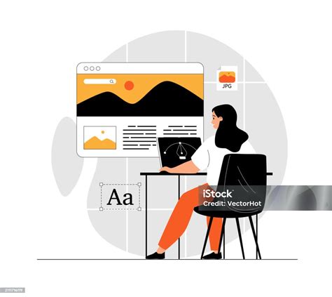 웹 스튜디오 개념 여성은 웹 사이트 랜딩 페이지 ui ux 디자인 및 프로그래밍에서 일합니다 웹사이트 및 모바일 개발을 위한