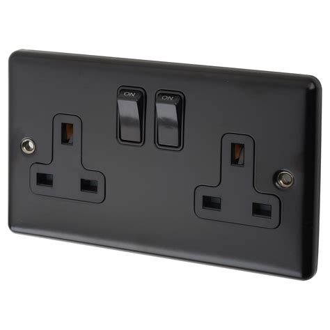 Eurolite Enhance Decorative 13a 2 Gang Double Pole Switched Socket Matt Black With Black