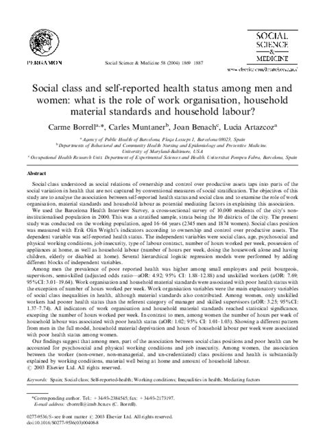 Pdf Social Class And Self Reported Health Status Among Men And Women What Is The Role Of Work