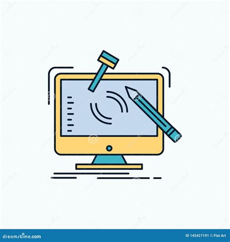 Engineering Project Tools Workshop Processing Flat Icon Green And Yellow Sign And Symbols