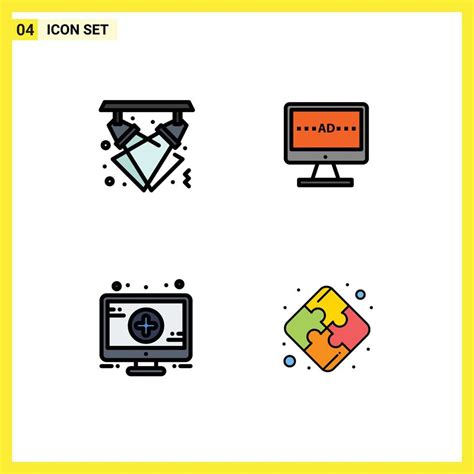Set Of 4 Modern Ui Icons Symbols Signs For Celebration Lcd Lights Ad Monitor Editable Vector