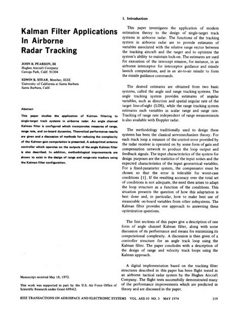 Pdf Kalman Filter Applications In Airborne Radar Tracking Dokumentips