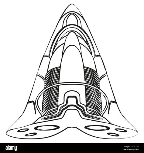 Black Outline Of Futuristic Spaceship Isolated On White Aggressive