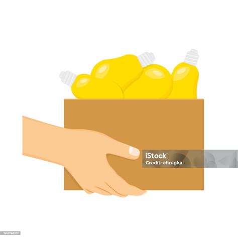 전구로 가득 찬 종이 상자를 들고 있는 손 신선한 아이디어 해결책의 개념 개념에 대한 스톡 벡터 아트 및 기타 이미지 개념 디자인 배달 Istock