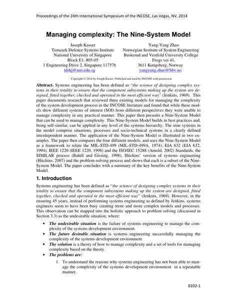 Pdf “managing Complexity Via The Nine Systems In Systems Engineering