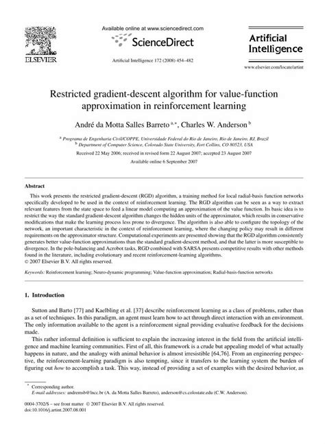 pdf restricted gradient descent algorithm for value function