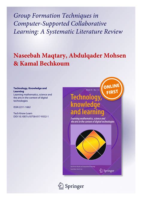 Pdf Group Formation Techniques In Computer Supported Collaborative Learning A Systematic