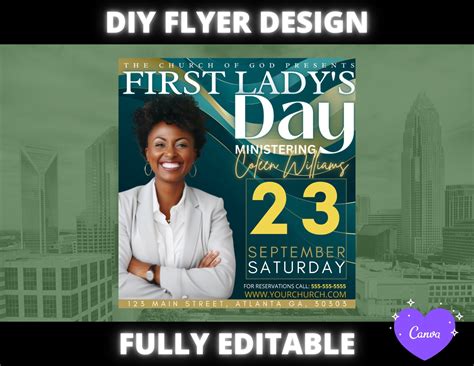 First Ladys Day Church Flyer Diy Church Event Flyer Sunday Service
