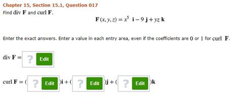 solved chapter 15 section 15 1 question 017 find div f and