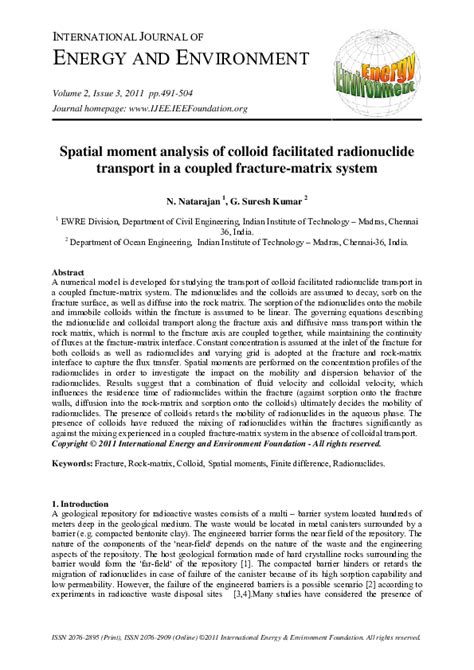 Pdf Spatial Moment Analysis Of Colloid Facilitated Radionuclide Transport In A Coupled
