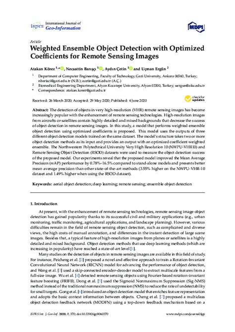 Pdf Optimized Weighted Ensemble Object Detection For Vhr Remote Sensing