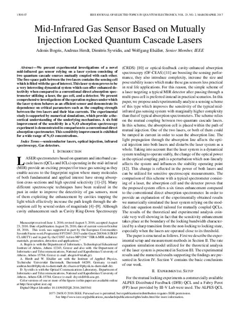 Pdf Mid Infrared Gas Sensor Based On Mutually Injection Locked Quantum Cascade Lasers