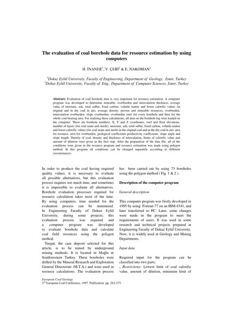 Pdf The Evaluation Of Coal Borehole Data For Resource Estimation By