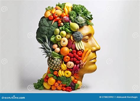 Human Head Of Vegetarian Of Fruits And Vegetables Concept Of Healthy