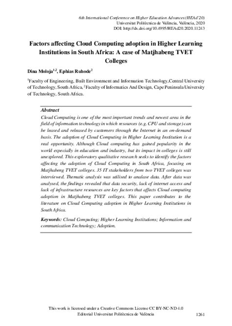 Pdf Factors Affecting Cloud Computing Adoption In Higher Learning