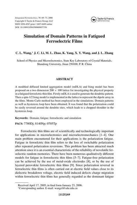 Pdf Simulation Of Domain Patterns In Fatigued Ferroelectric Films