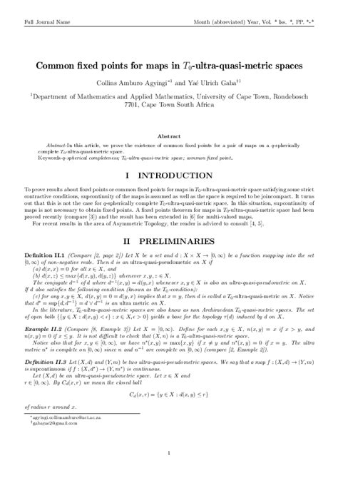 Pdf Common Fixed Points For Maps In T0 Ultra Quasi Metric Spaces