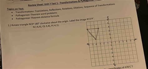 Solved 9 Review Sheet Unit 7 Test 1 Transformations And Pythagoreal