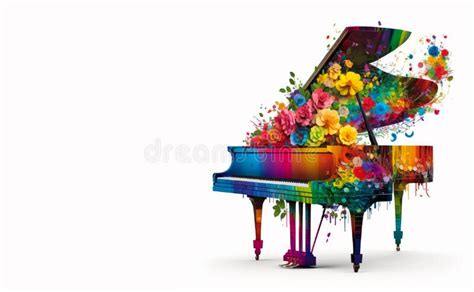 Colorful Piano With Flowers Painted On It Generative Ai Stock