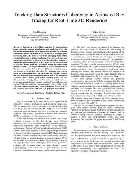 Pdf Tracking Data Structures Coherency In Animated Ray Tracing For