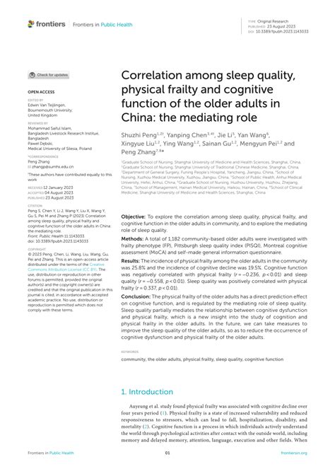 Pdf Correlation Among Sleep Quality Physical Frailty And Cognitive Function Of The Older