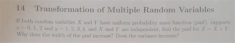 Solved 14 Transformation Of Multiple Random Variables If