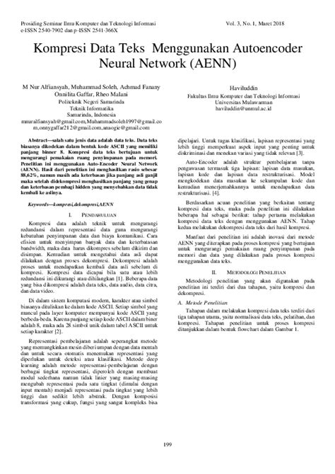pdf kompresi data teks menggunakan autoencoder neural network aenn
