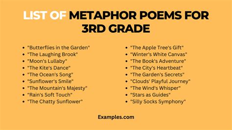 Metaphor Poems For 3rd Grade 5 Examples