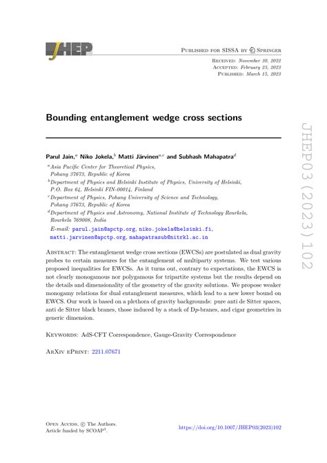 Pdf Bounding Entanglement Wedge Cross Sections