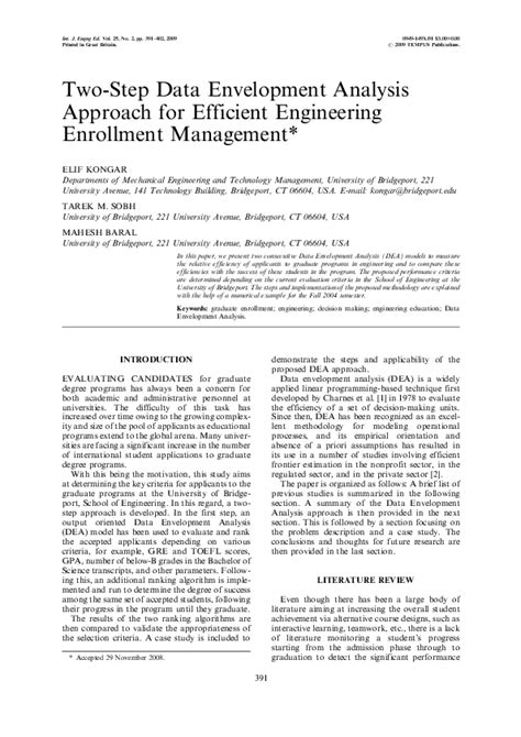 Pdf A Two Step Data Envelopment Analysis Approach For Efficient Engineering Enrollment Management